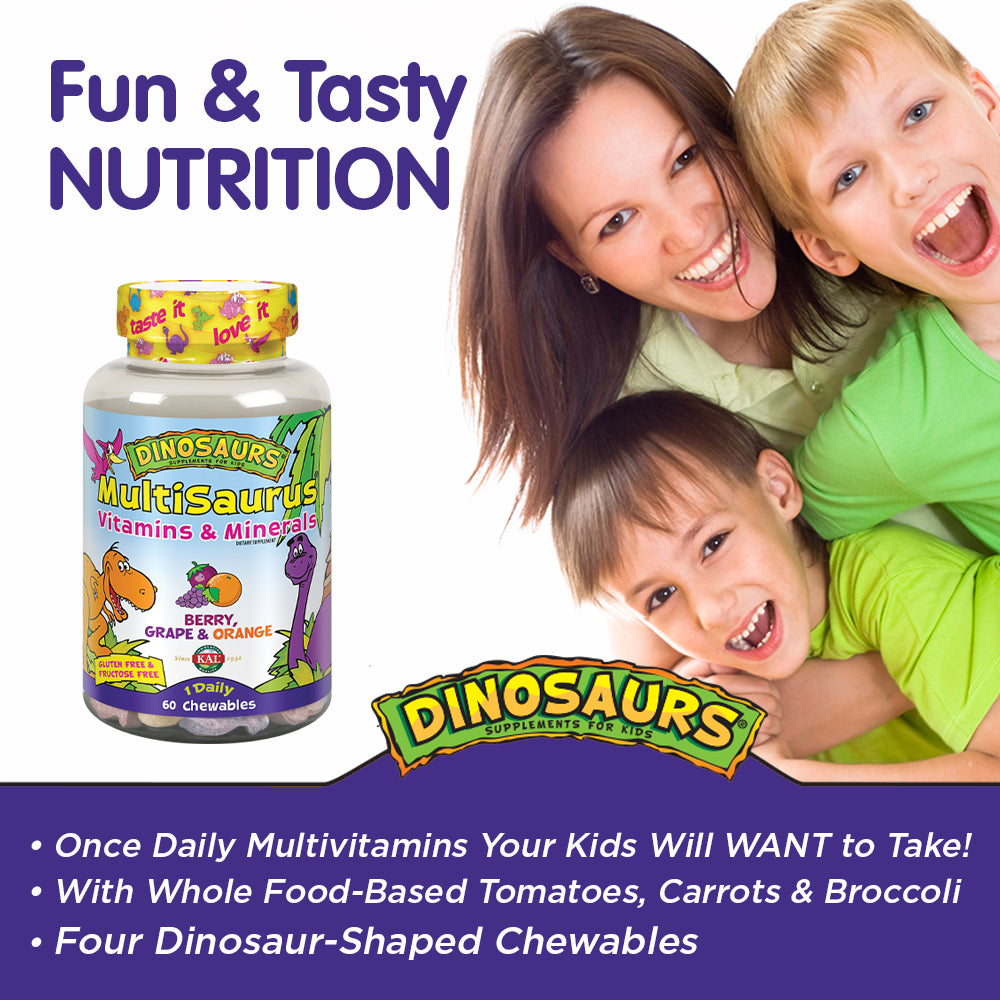 KAL Kids MultiSaurus Vitamins & Minerals | Berry, Grape & Orange Flavo ...