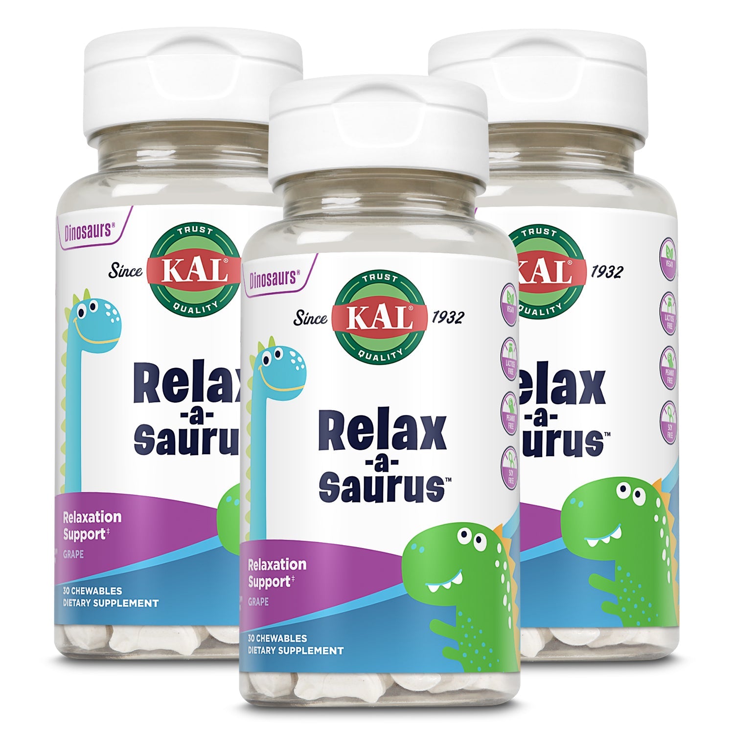 KAL Relax-a-Saurus, Stress Support Supplement for Kids, L-Theanine for ...